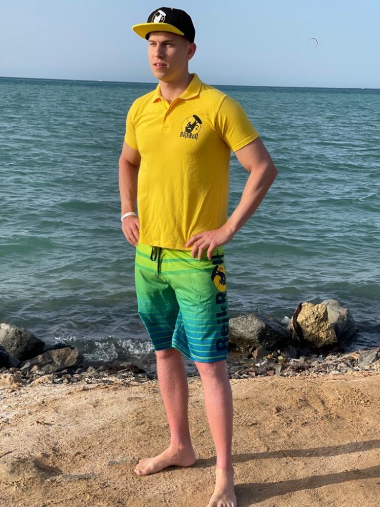 Bejkroll yellow polo t-shirt, embroidered logo, unisex, 100% cotton